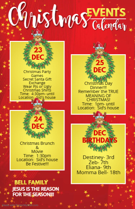 Copy of Christmas, Event Calendar | PosterMyWall
