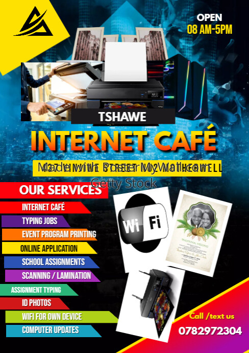 Blue Modern Cyber Cafe Services Flyer | PosterMyWall