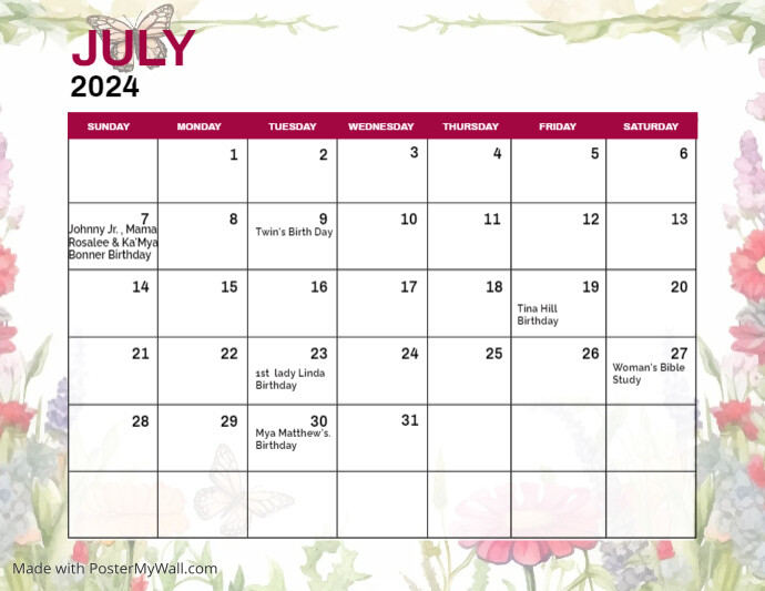 Copy of July 2024 Monthly Events Calendar | PosterMyWall