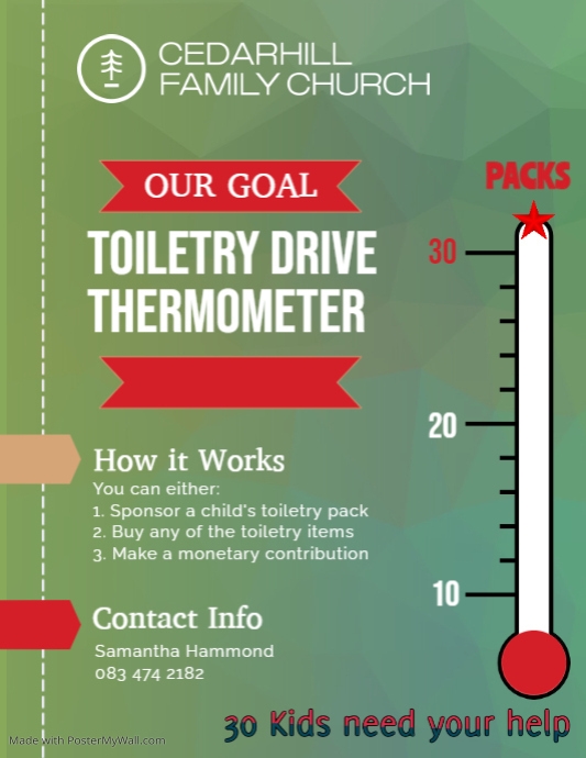 Blue fundraising flyer with thermometer | PosterMyWall