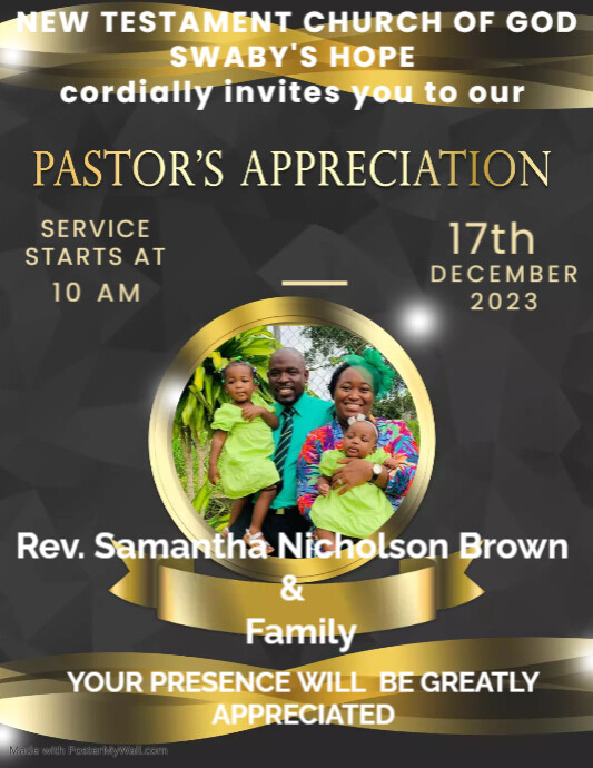 Pastor's Appreciation Gold Church Flyer | PosterMyWall