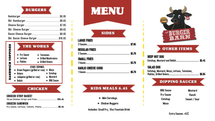 FOOD ITEMS MENU Minus Kid Burger | PosterMyWall