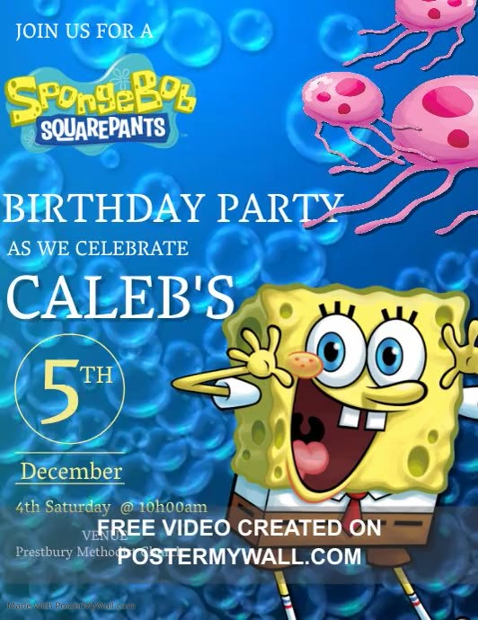 Copy of Kids Spongebob Birthday Invitation Template | PosterMyWall