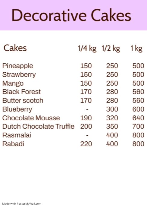 Copy of Bakery Price Pricing List Menu Offers Card | PosterMyWall