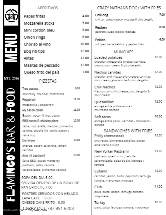 Copy of Flamingos mlenu | PosterMyWall