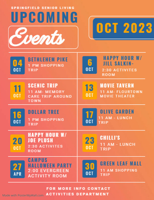 Copy of Calendar of Upcoming Events Schedule Flyer | PosterMyWall