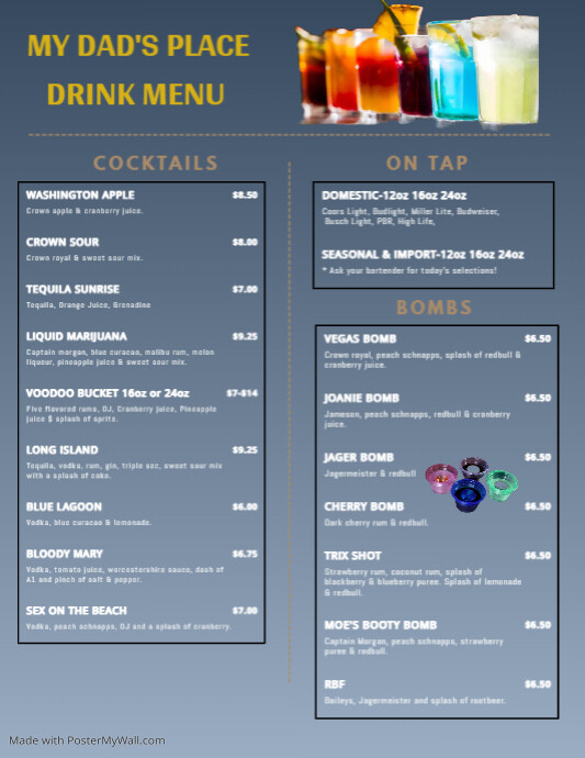 Blue Minimal Cocktail Menu Template | PosterMyWall