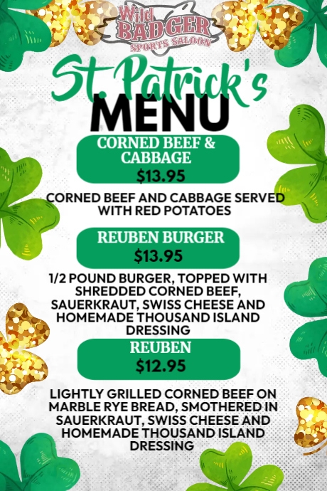 Copy of st. patrick's menu, st. patrick | PosterMyWall