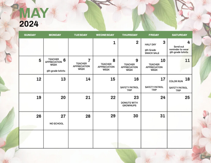 May Monthly Events Calendar | PosterMyWall