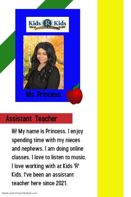 Copy of Princess teacher bio | PosterMyWall