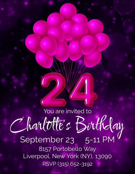 24th birthday party invitation blue balloon Template | PosterMyWall