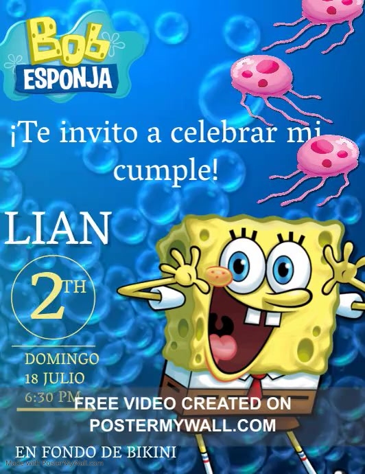 Copia de Kids Spongebob Birthday Invitation Template | PosterMyWall