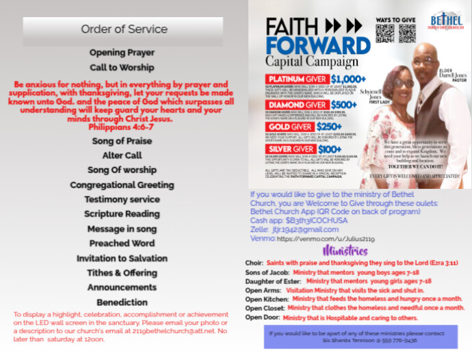 Copy of Bethel Church Program Inside | PosterMyWall