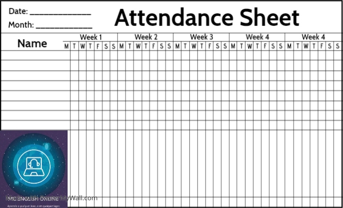 Attendance Printable Sheet Template | PosterMyWall