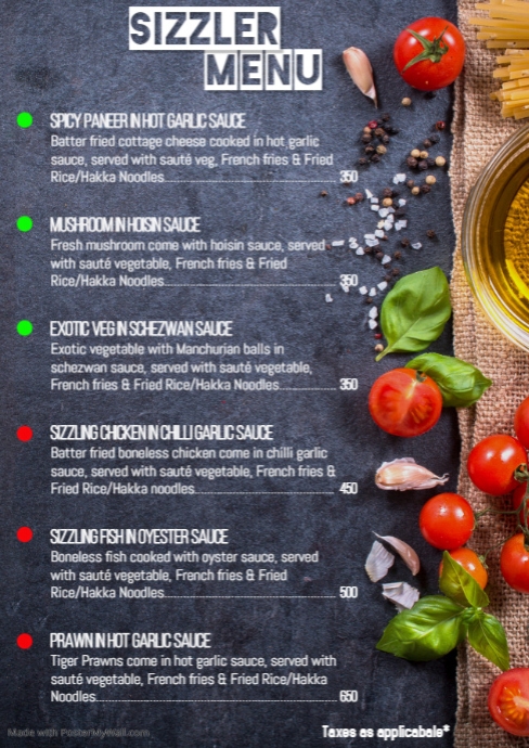 Copy of Pasta menu table a4 | PosterMyWall