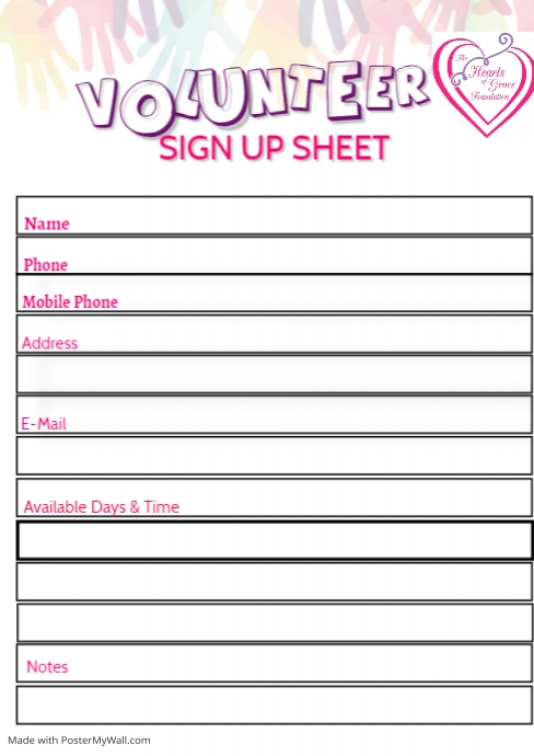 Copy of Copy of Volunteers Sign up Sheet Template | PosterMyWall