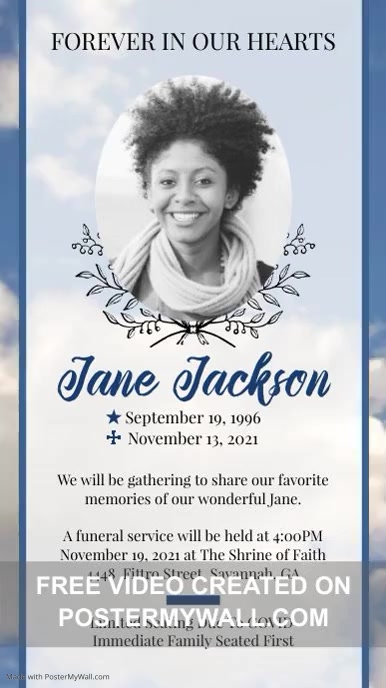 Copy of Blue Funeral Celebration of Life Display Post | PosterMyWall