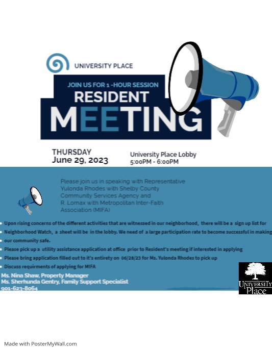 Resident Meeting University Place | PosterMyWall