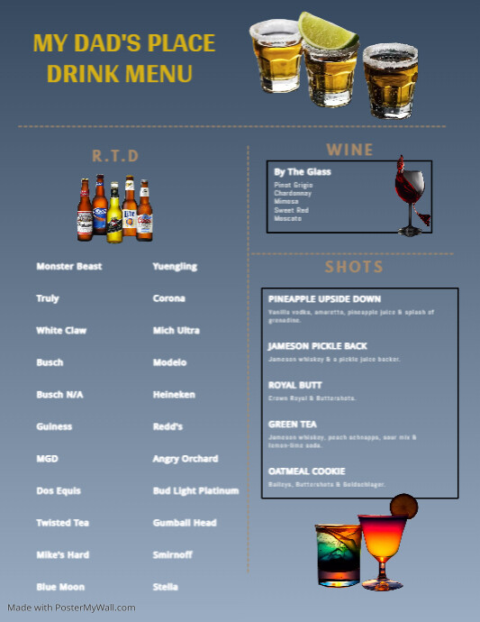 Blue Minimal Cocktail Menu Template | PosterMyWall