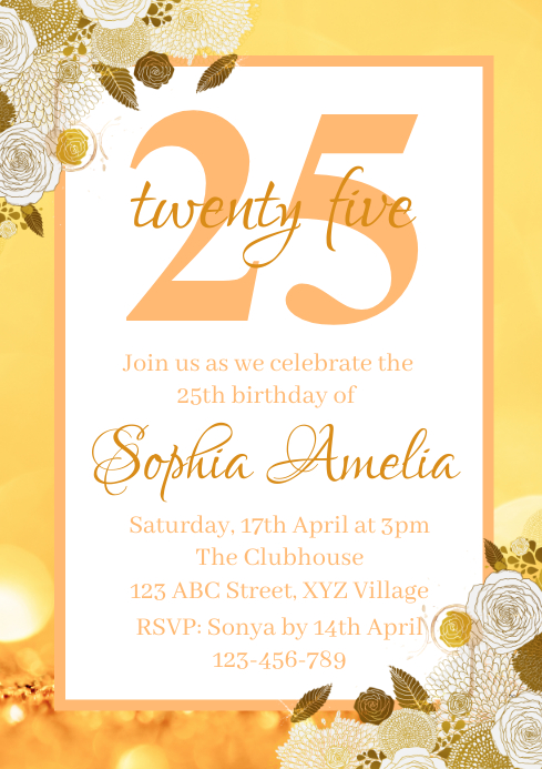 25th Birthday Invitation Template | PosterMyWall