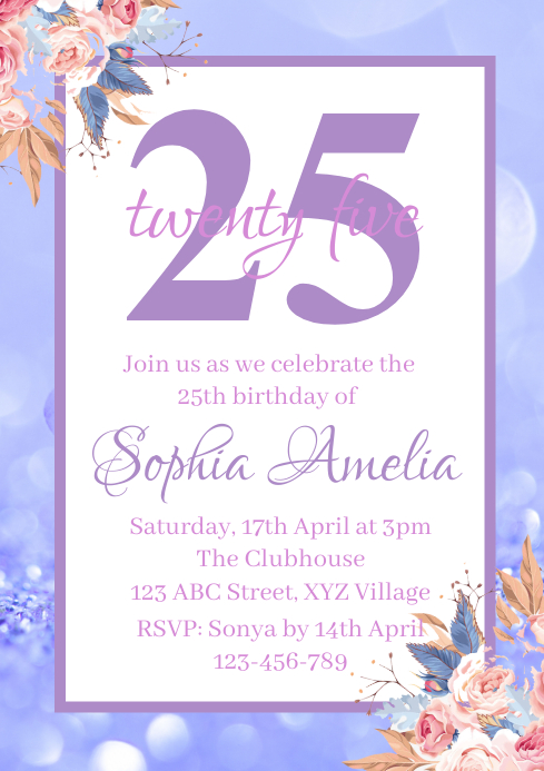 25th Birthday Invitation Template | PosterMyWall
