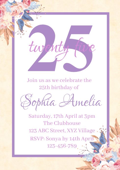 25th Birthday Invitation Template | PosterMyWall