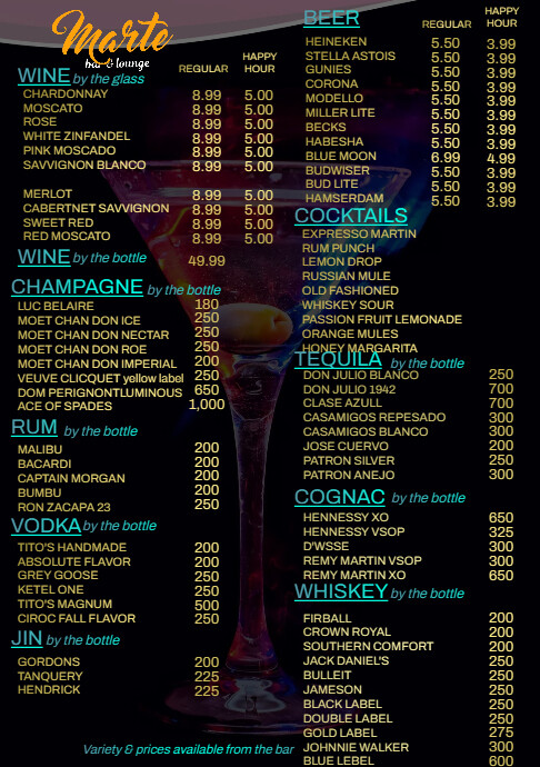 Bar menu & price list | PosterMyWall