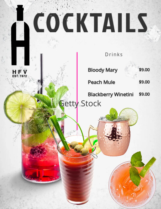 White Refreshing Cocktail Menu Template | PosterMyWall