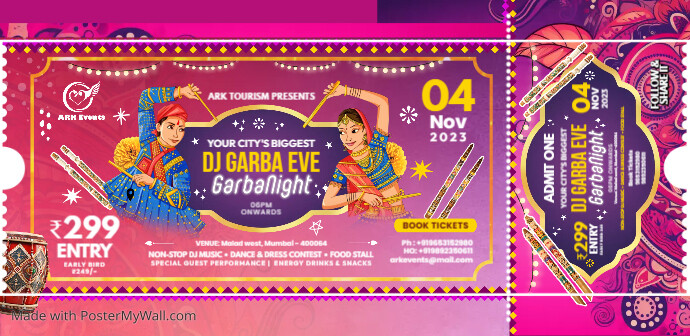 Navratri Dandiya Garba Night Ticket Template | PosterMyWall