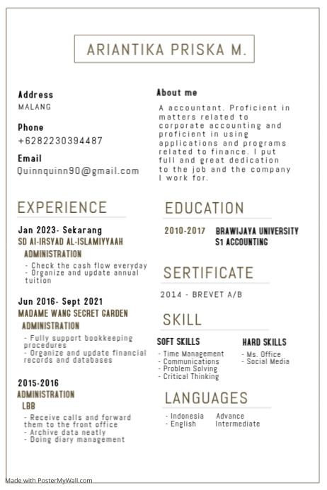 Salinan light golden elegant cv resume poster template | PosterMyWall