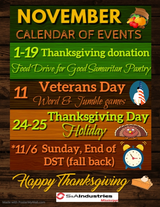 Copy of November Calendar of Events | PosterMyWall