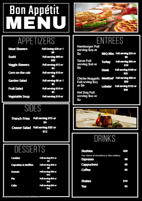 FOOD MENU A1 TEMPLATE.C | PosterMyWall
