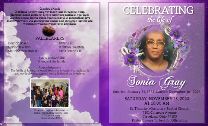 Purple background funeral program template | PosterMyWall