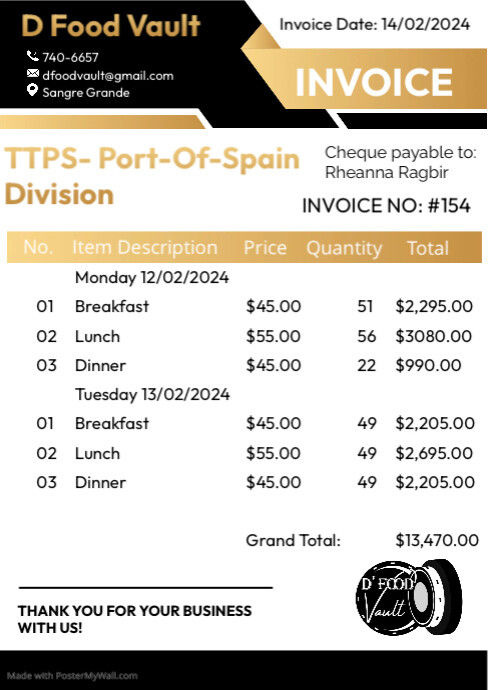 Gold Invoice Template | PosterMyWall