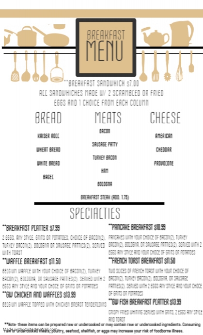 GARDNER-WILLZ BREAKFAST MENU | PosterMyWall