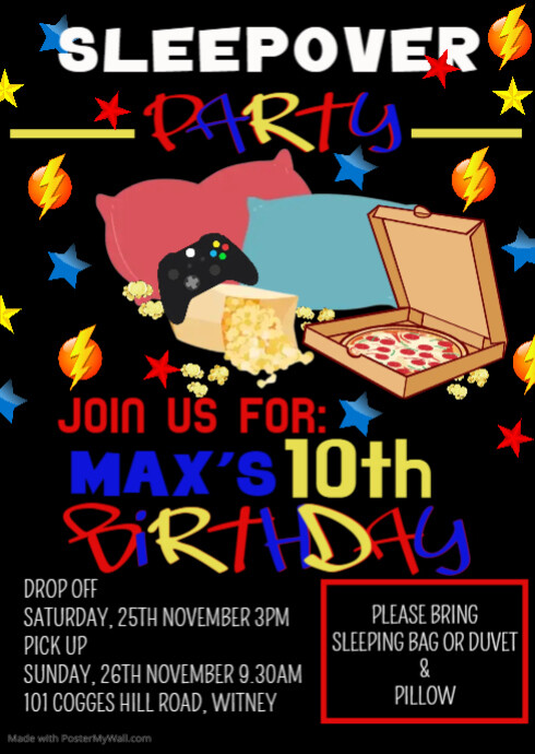 BOYS BIRTHDAY SLEEPOVER INVITATION | PosterMyWall