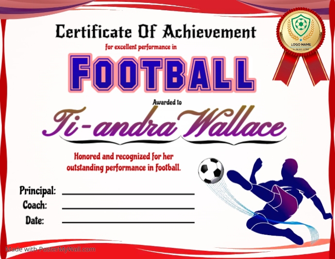 Football Certificate of Achievement Template | PosterMyWall