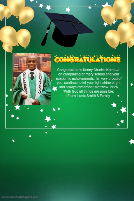 Teal and gold graduation banner | PosterMyWall