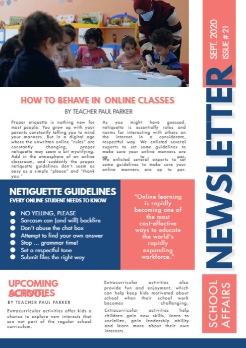 Pink and Blue Custom Newsletter Template | PosterMyWall