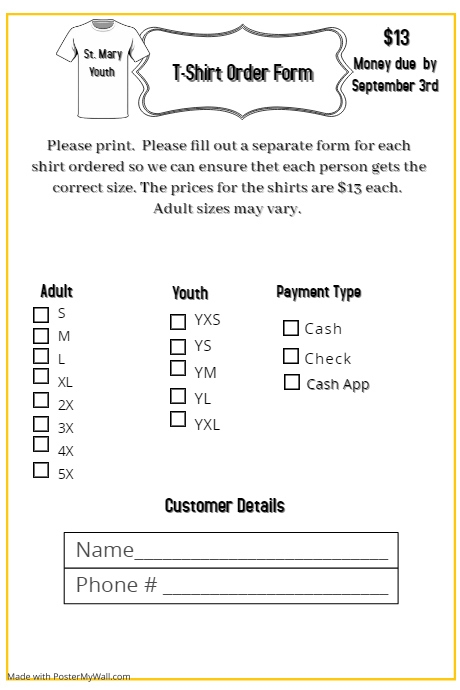 T-Shirt Order Form | PosterMyWall