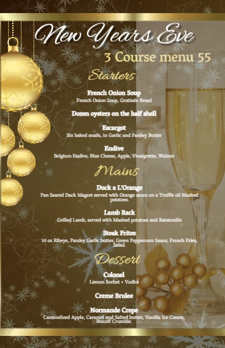 New Years Eve Dinner Menu Template | PosterMyWall