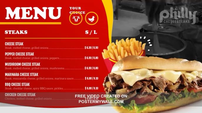 Philly Cheesesteak Landscape Menu | PosterMyWall