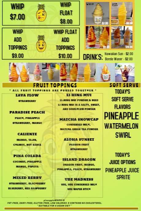 pineappleWHIPS Menu | PosterMyWall