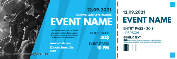 blue and white generic ticket party template | PosterMyWall
