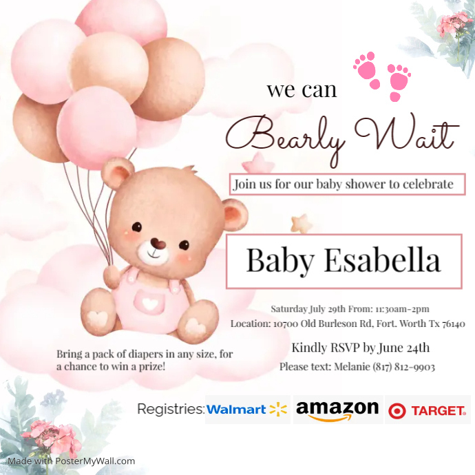 Copy of Girl baby Shower Bear Flyer Free | PosterMyWall