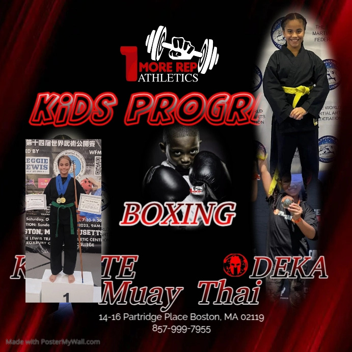 Boxing Classes Ad with Boy in Red Gloves | PosterMyWall