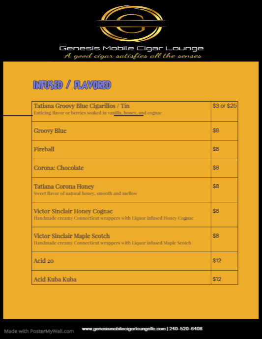 Infused Flavored Cigar Menu (1) | PosterMyWall
