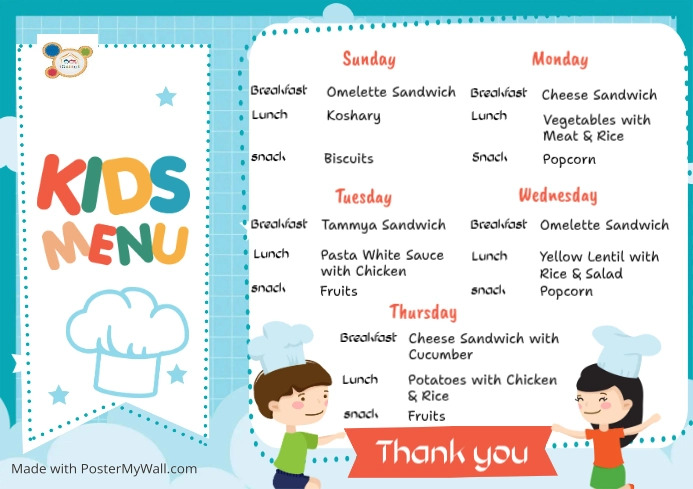 Blue Kids Menu Flyer Design | PosterMyWall