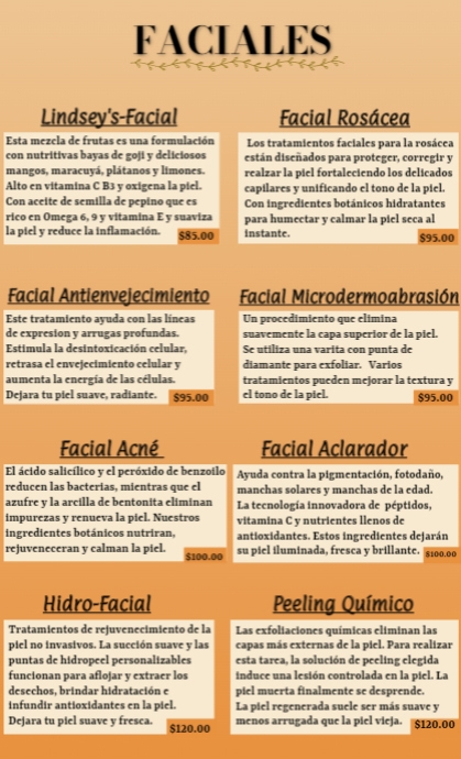 Spanish-Facial Menu | PosterMyWall