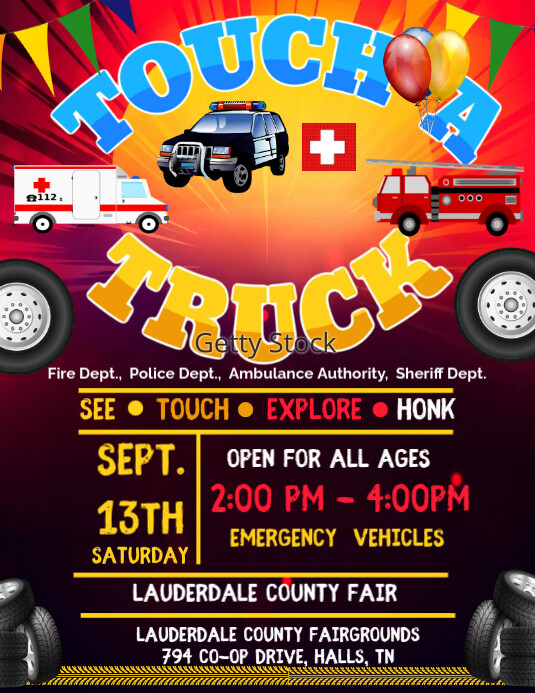 Red Touch A Truck Kids Fundraiser Flyer Templ | PosterMyWall